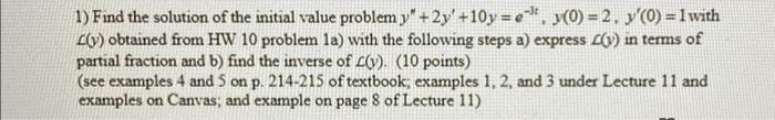 Solved 1) Find the solution of the initial value problem | Chegg.com