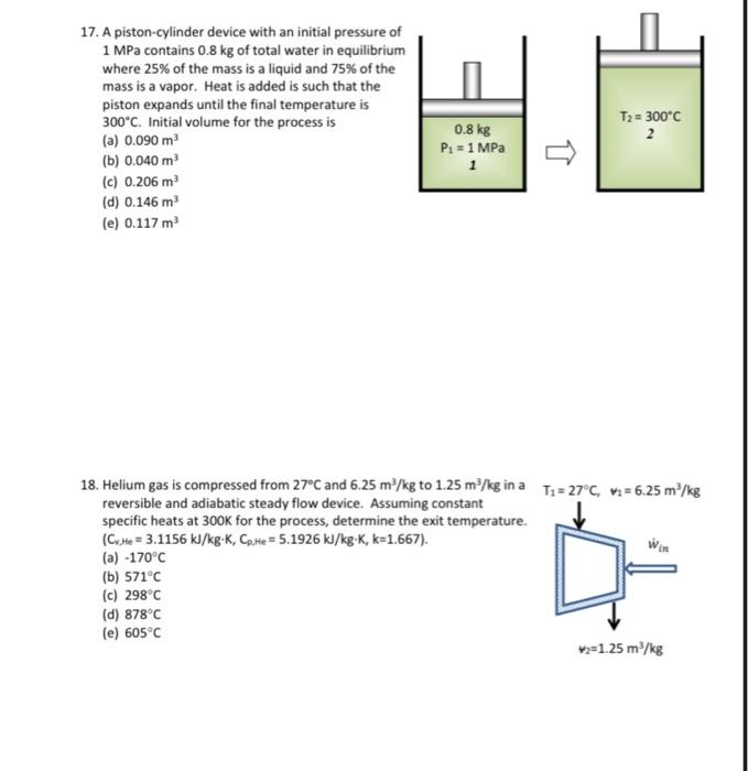Solved 17. A piston-cylinder device with an initial pressure | Chegg.com