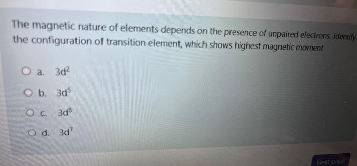 Solved The magnetic nature of elements depends on the | Chegg.com