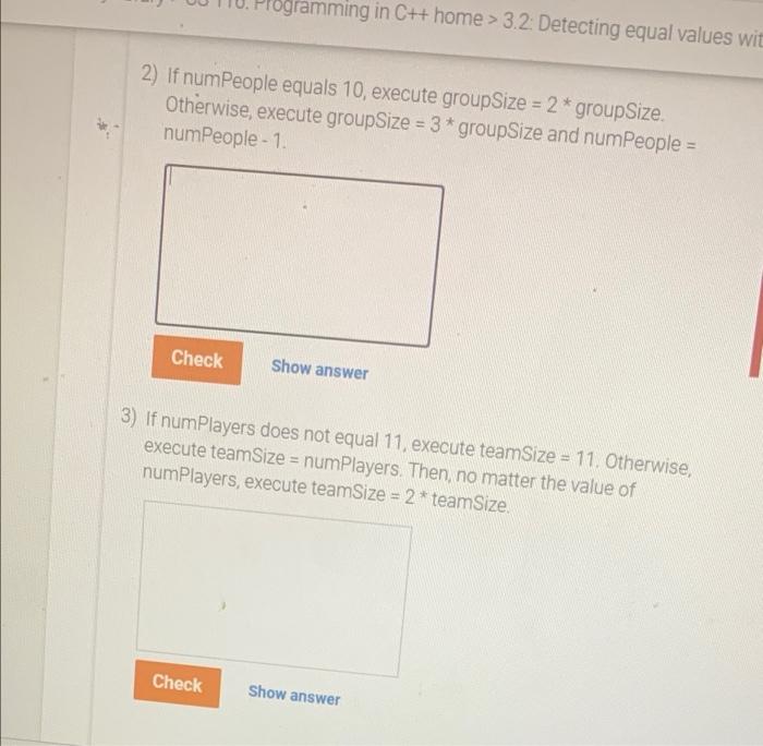 Solved Togramming in C++ home > 3.2 Detecting equal values | Chegg.com