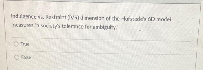 Solved Indulgence vs. Restraint (IVR) dimension of the | Chegg.com