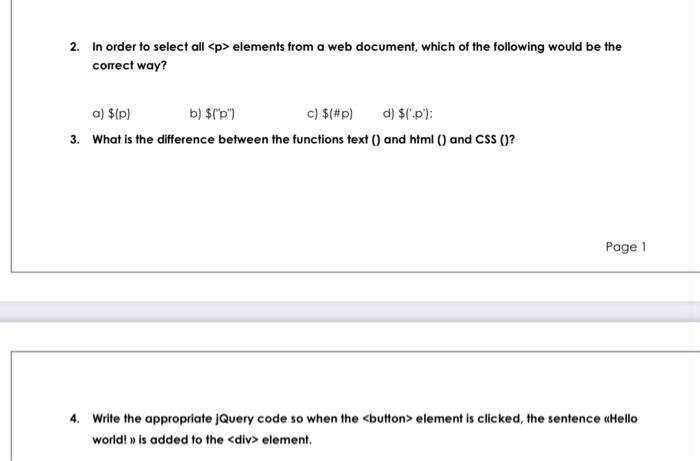 Solved 2. In order to select all elements from a web | Chegg.com