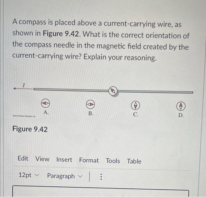 Solved A compass is placed above a current-carrying wire, as | Chegg.com