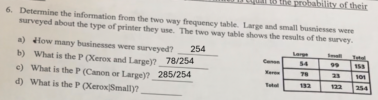 Solved Determine the information from the two way frequency | Chegg.com