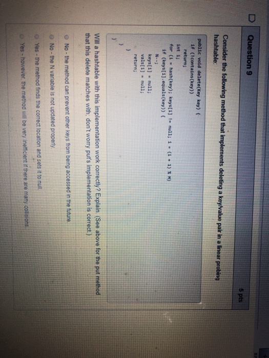 D Question 7 5 pts Consider the following method | Chegg.com