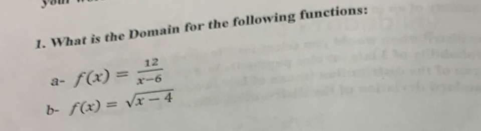 Solved What is the Domain for the following functions: | Chegg.com
