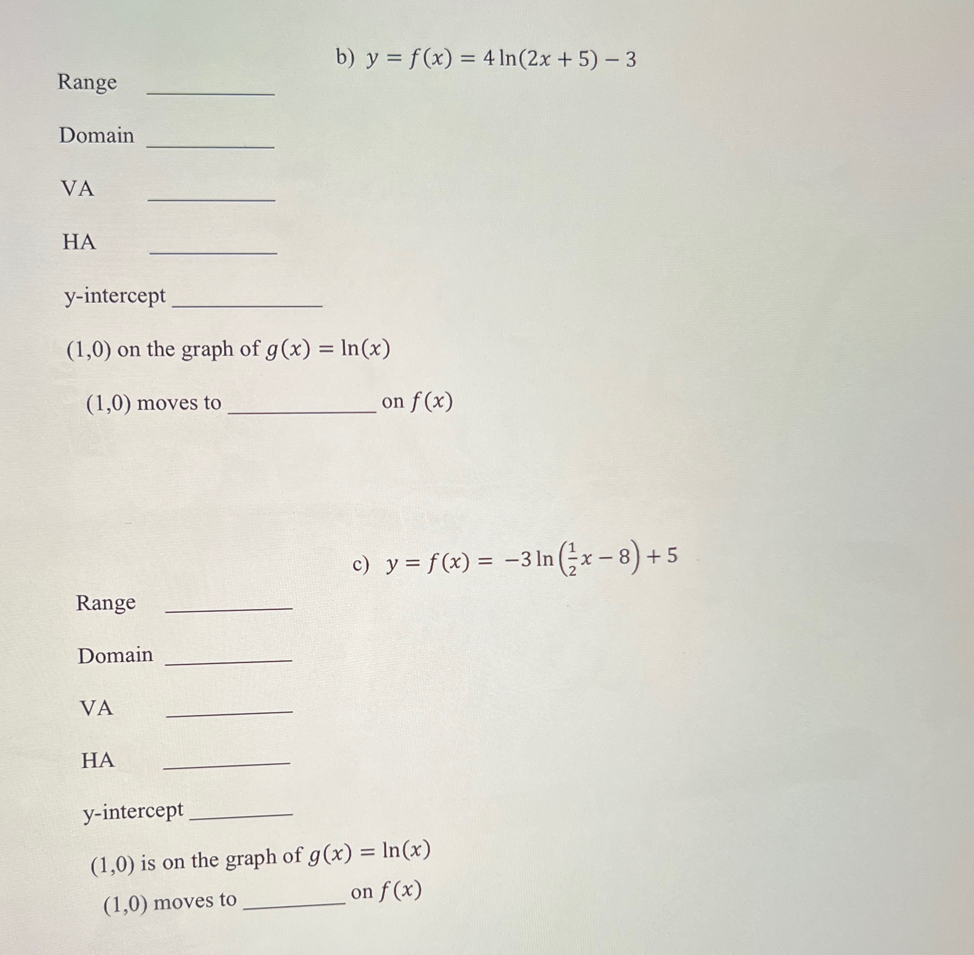 Solved State the range, domain, vertical asymptote, | Chegg.com