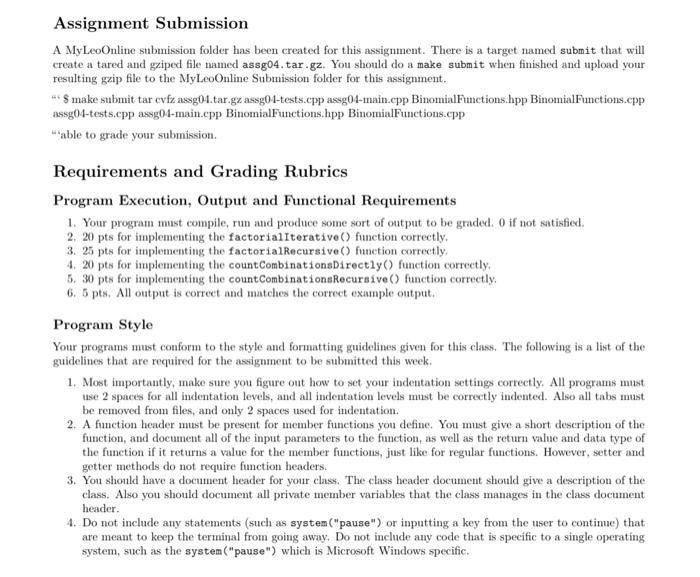 Assignment 04: Recursion COSC 23:36: Data Structures | Chegg.com