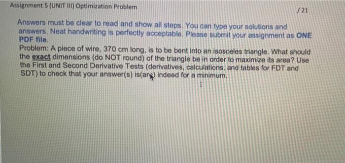 Solved Assignment 5 (UNIT III) Optimization Problem V21 | Chegg.com