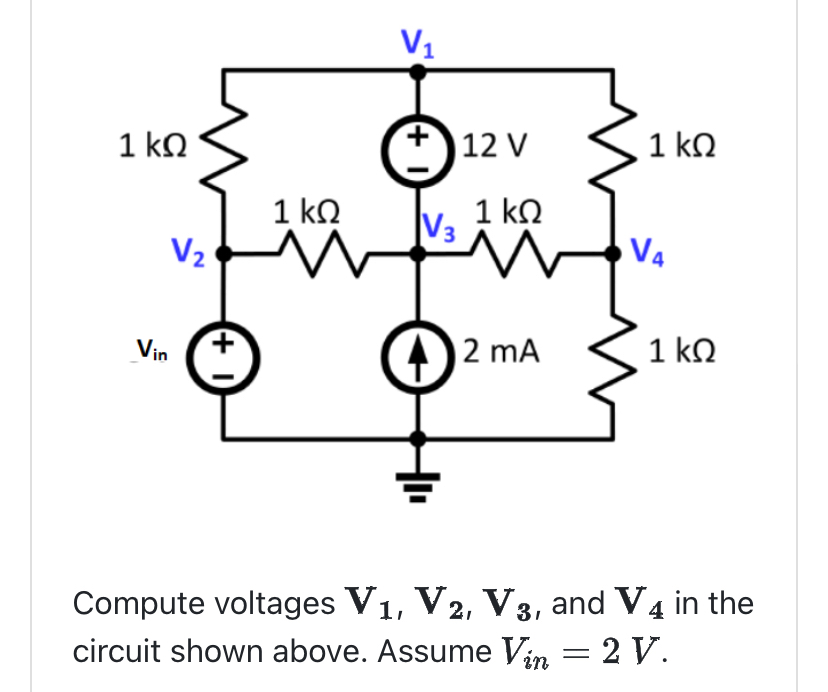 Solved Compute voltages V1,V2,V3, ﻿and V4 ﻿in the circuit | Chegg.com