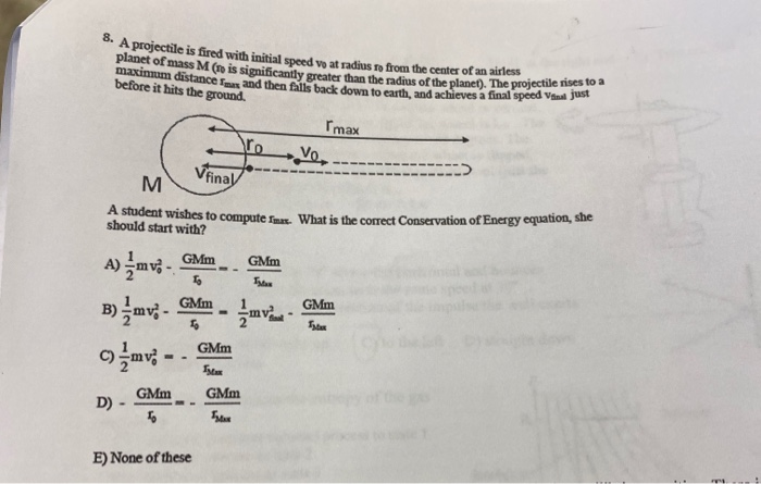 Solved A projectile is fired with initial speed vo at radius | Chegg.com