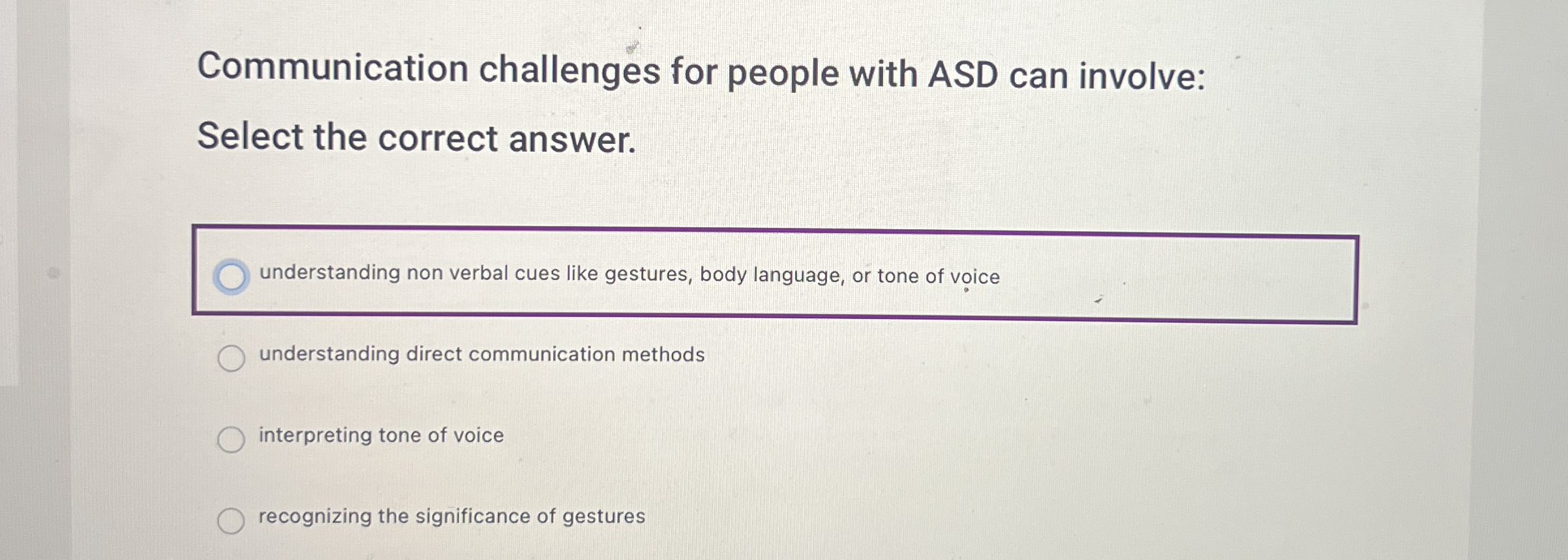 Solved Communication challenges for people with ASD can | Chegg.com