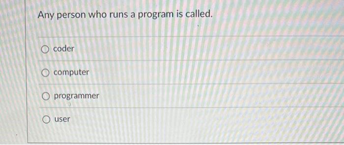 Solved Any person who runs a program is called. coder | Chegg.com
