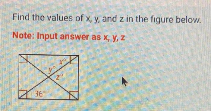 Solved Find the values of x,y, and z in the figure below. | Chegg.com