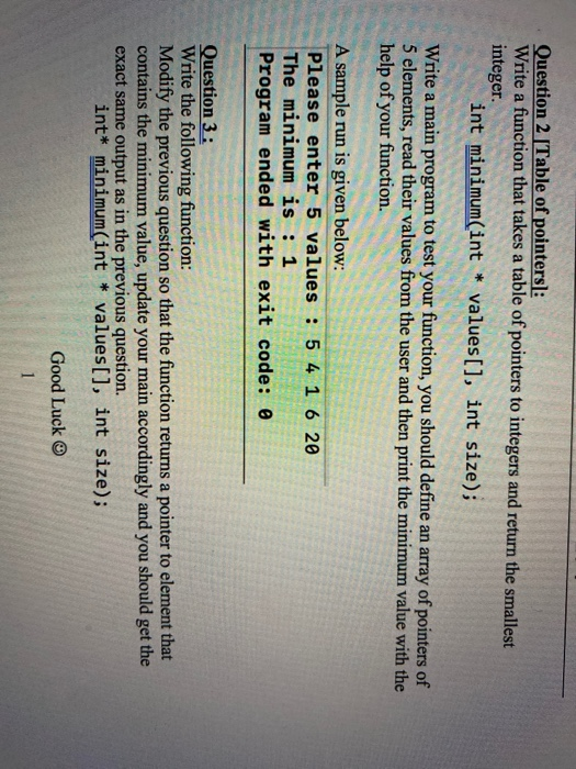 Solved Question 2 [Table of pointers): Write a function that | Chegg.com