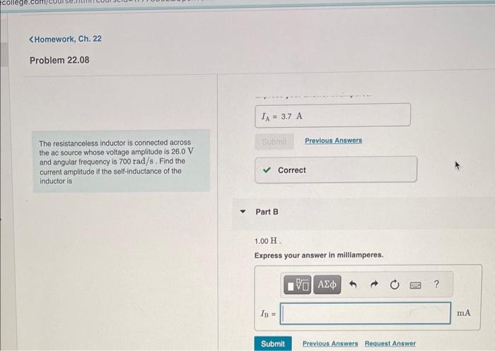 Solved The resistanceless inductor is connected across the | Chegg.com