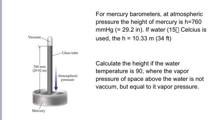 Solved For mercury barometers, at atmospheric pressure the | Chegg.com