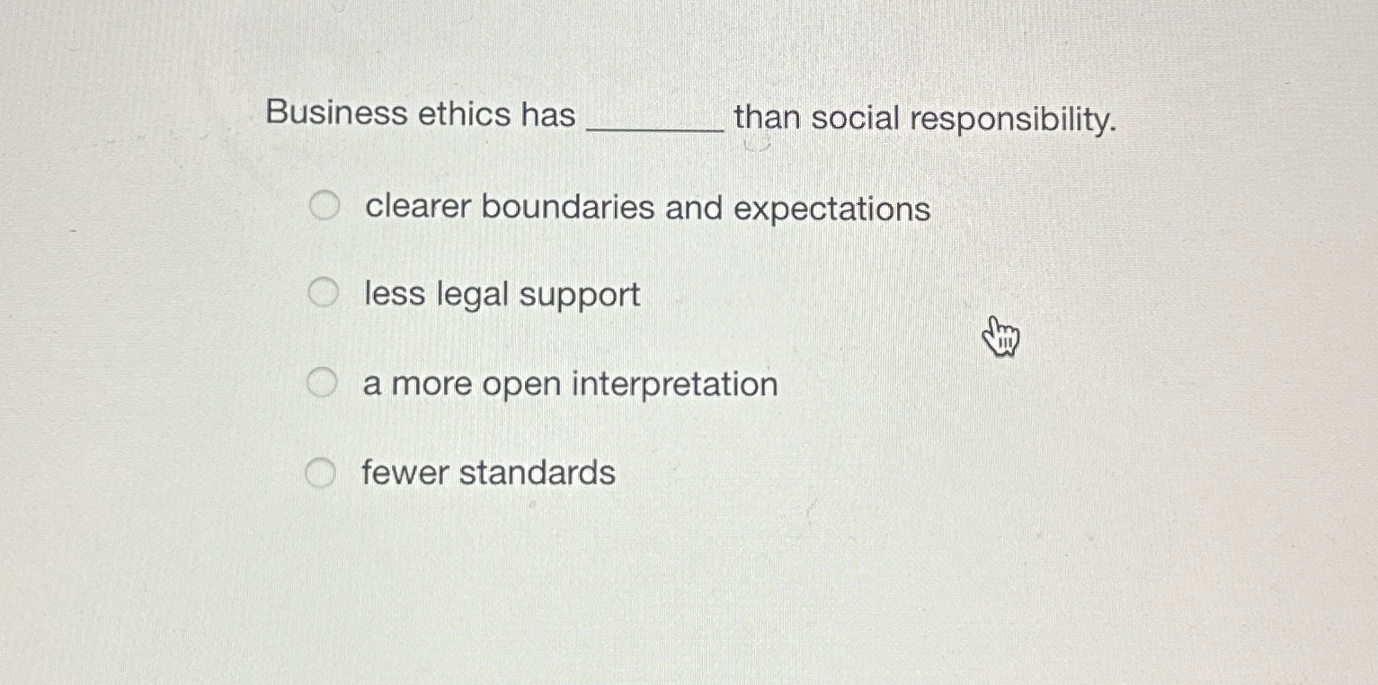 Solved Business ethics has than social | Chegg.com