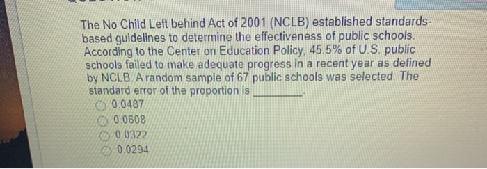 Solved The No Child Left behind Act of 2001 (NCLB) | Chegg.com