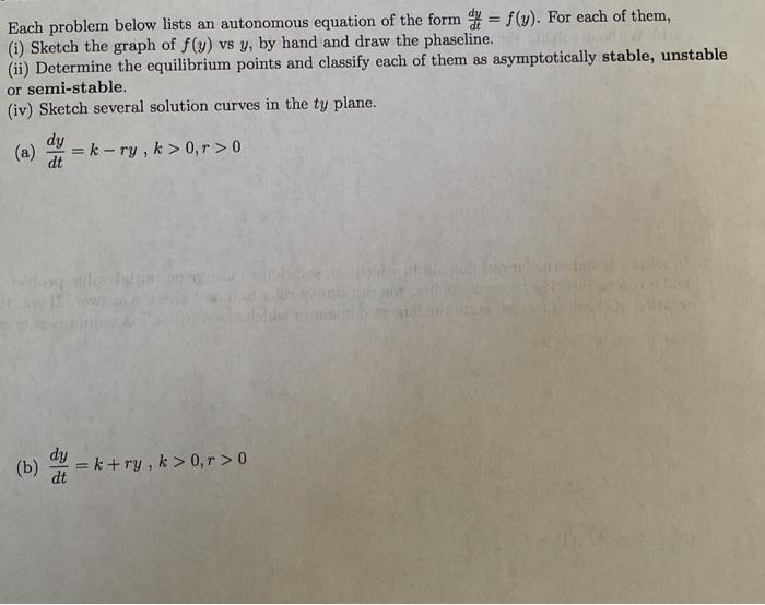 Solved Each problem below lists an autonomous equation of | Chegg.com