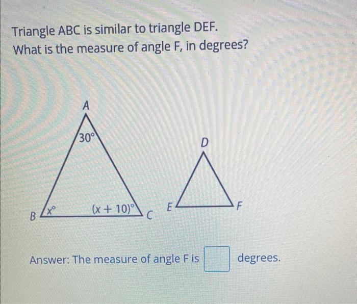 Solved Triangle ABC is similar to triangle DEF. What is the | Chegg.com