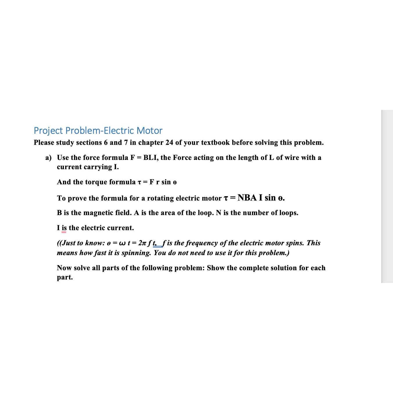 Project Problem-Electric MotorPlease study sections 6 | Chegg.com
