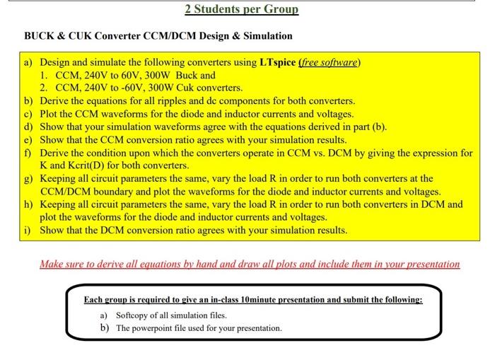 BUCK & CUK Converter CCM/DCM Design & Simulation a) | Chegg.com