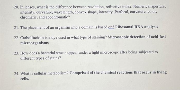 Solved 20. In lenses, what is the difference between | Chegg.com