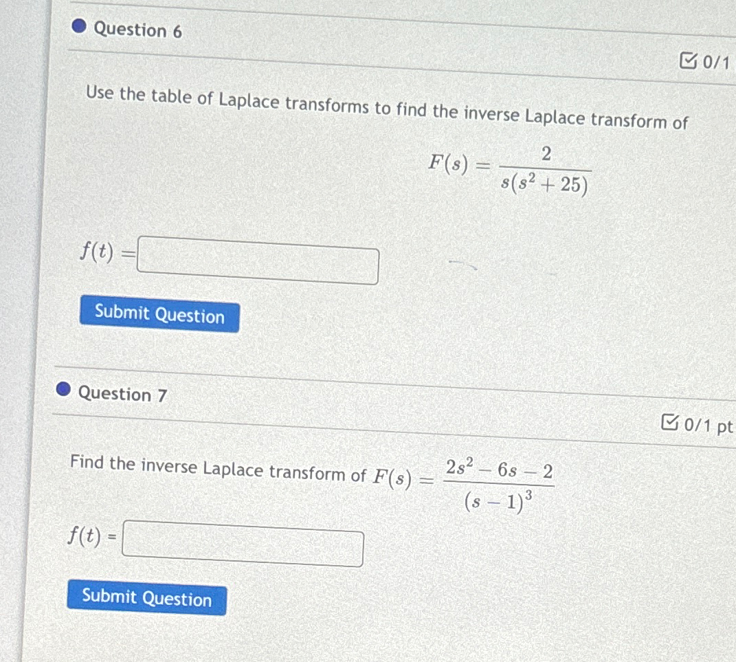 Solved Question 601Use the table of Laplace transforms to | Chegg.com