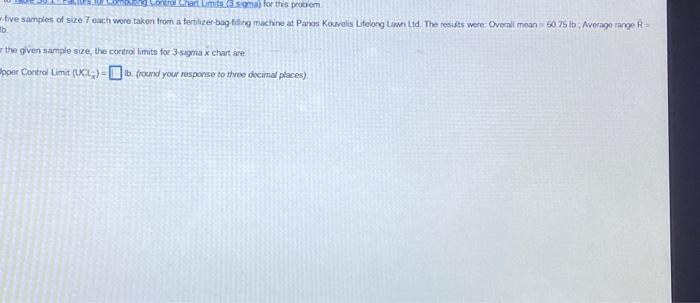 Solved the given sample size, the coctrol limits for 3-sagma | Chegg.com