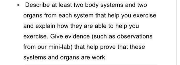 Solved Describe at least two body systems and two organs | Chegg.com