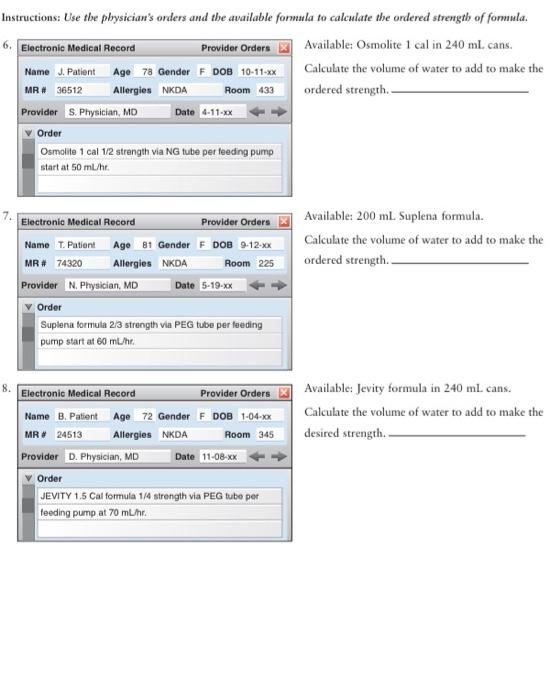 Solved nstructions: Use the physician's orders and the | Chegg.com
