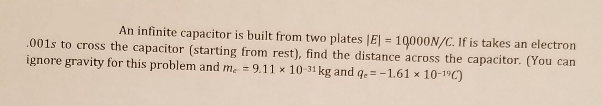Solved An infinite capacitor is built from two plates |E| = | Chegg.com