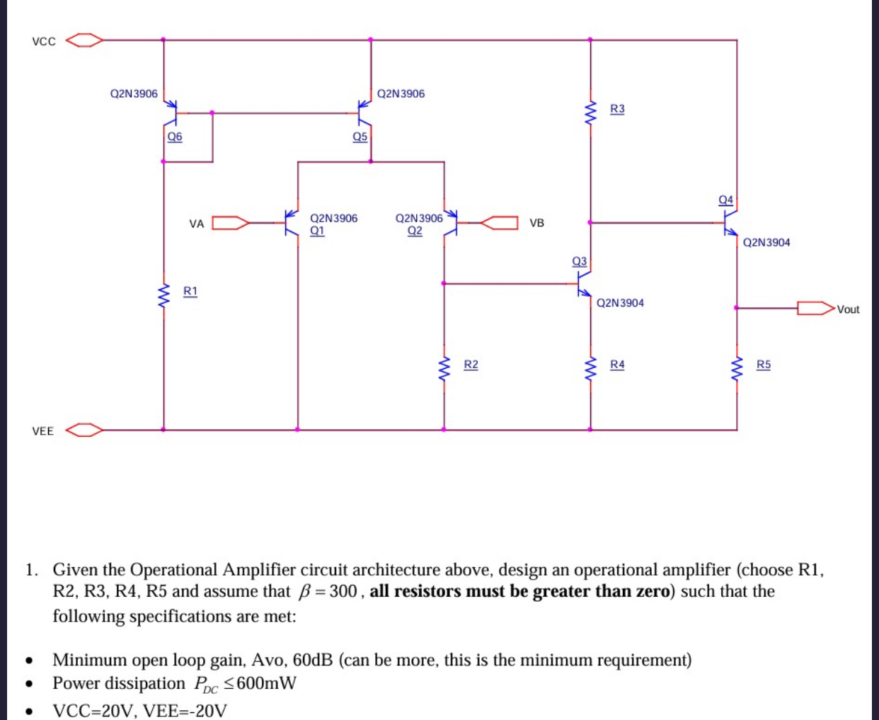 Solved Given the Operational Amplifier circuit architecture | Chegg.com