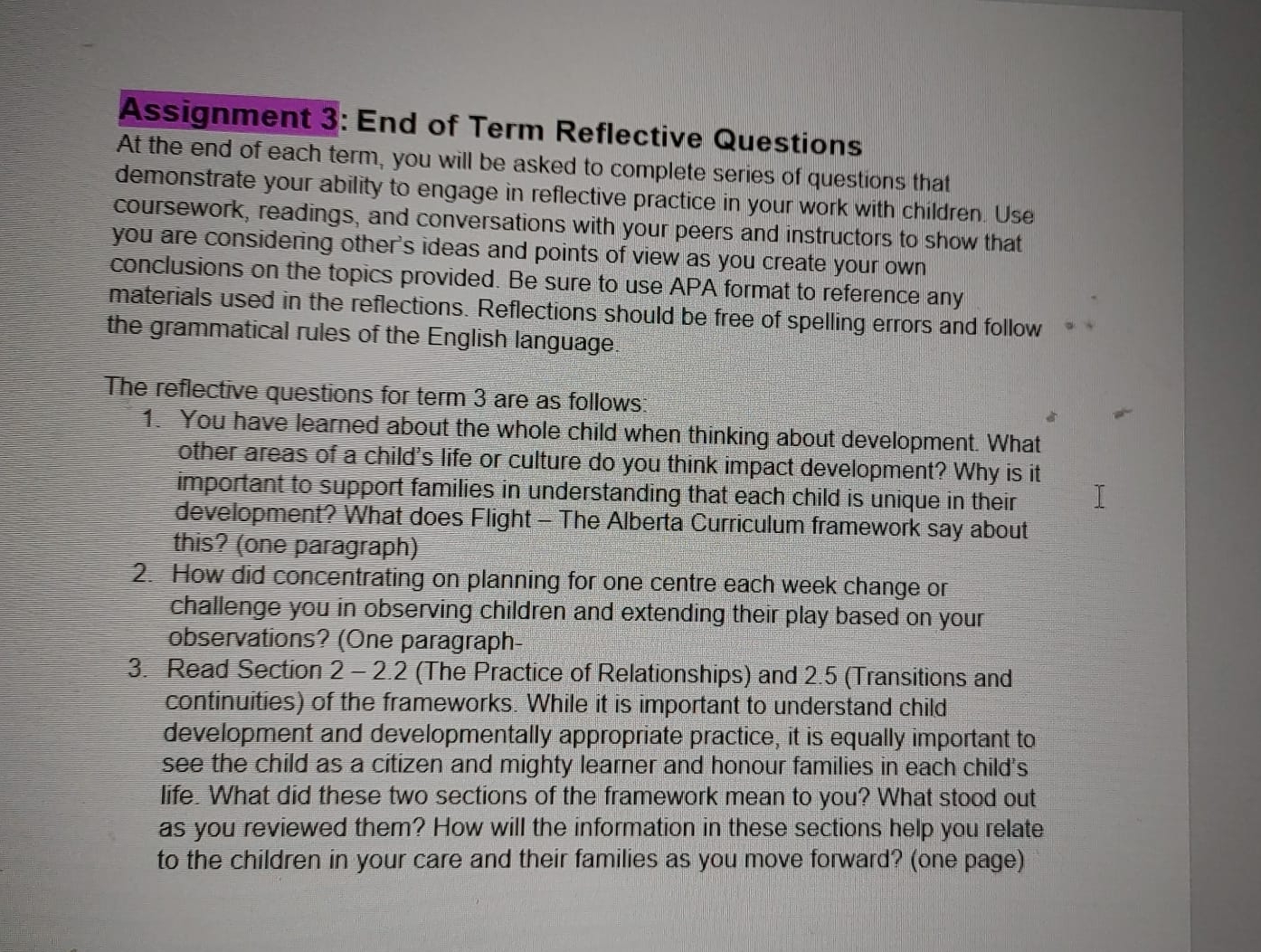 Solved Assignment 3: End of Term Reflective QuestionsAt the | Chegg.com