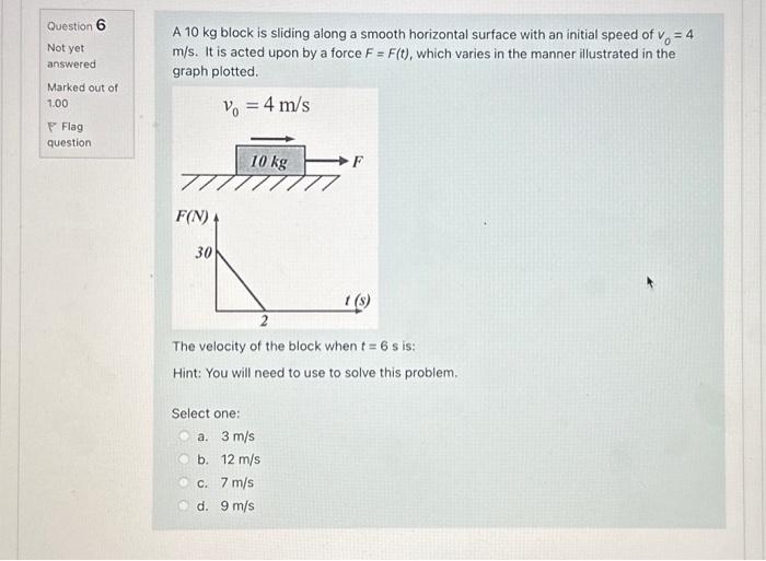 Solved Question 6 A 10 kg block is sliding along a smooth | Chegg.com