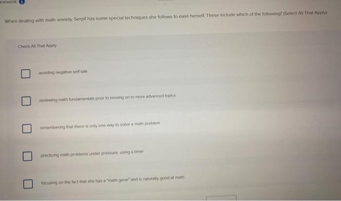 Solved Mework When Dealing With Math Anxiety Serpil Has Chegg