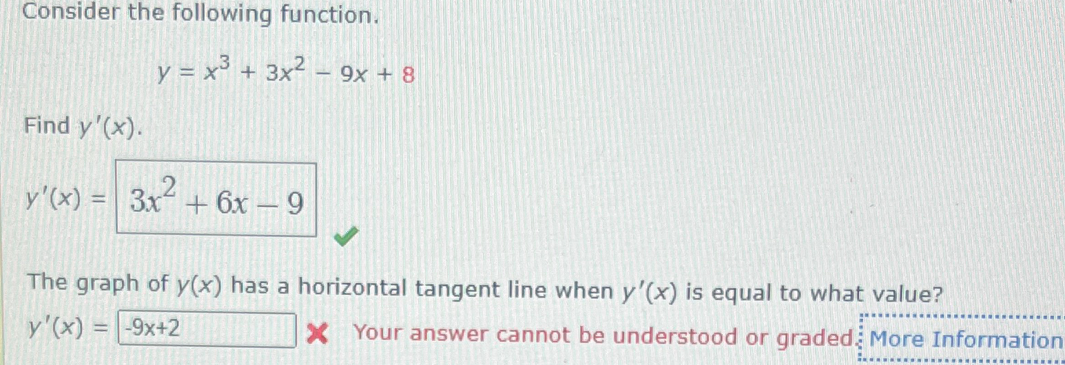 Solved Consider the following function.y=x3+3x2-9x+8Find | Chegg.com