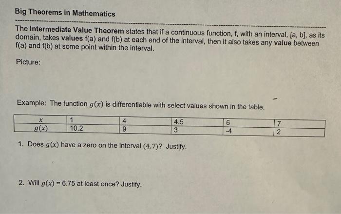 Solved The Intermediate Value Theorem states that if a | Chegg.com