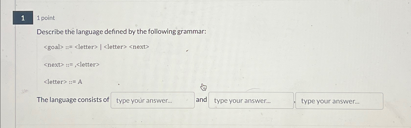 Solved 1 ﻿pointDescribe the language defined by the | Chegg.com