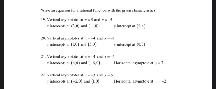 Solved Write an equation for a rational function with the | Chegg.com
