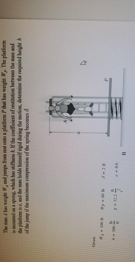 Solved The man A has weight W, and jumps from rest onto a | Chegg.com