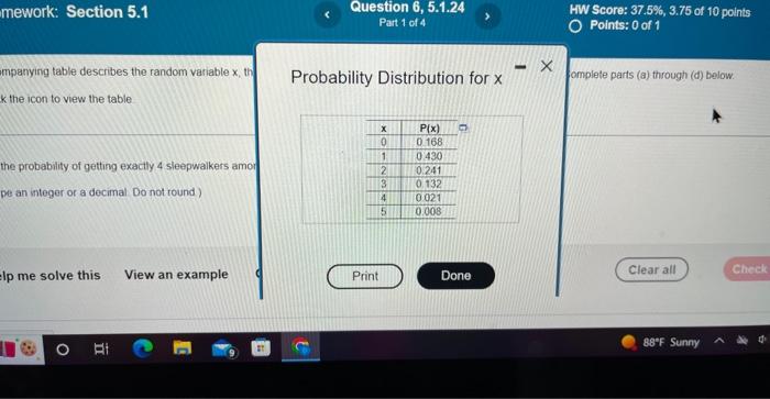 Solved The accompanying table describes the random variable | Chegg.com