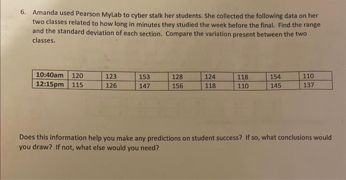 Solved 6. Amanda used Pearson MyLab to cyber stalk her | Chegg.com