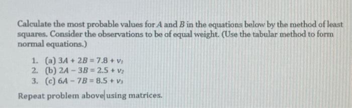 Solved Calculate the most probable values for A and B in the | Chegg.com