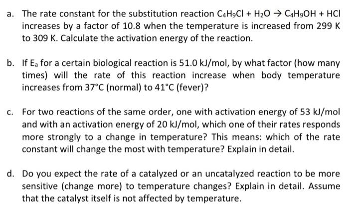 Solved a. The rate constant for the substitution reaction | Chegg.com