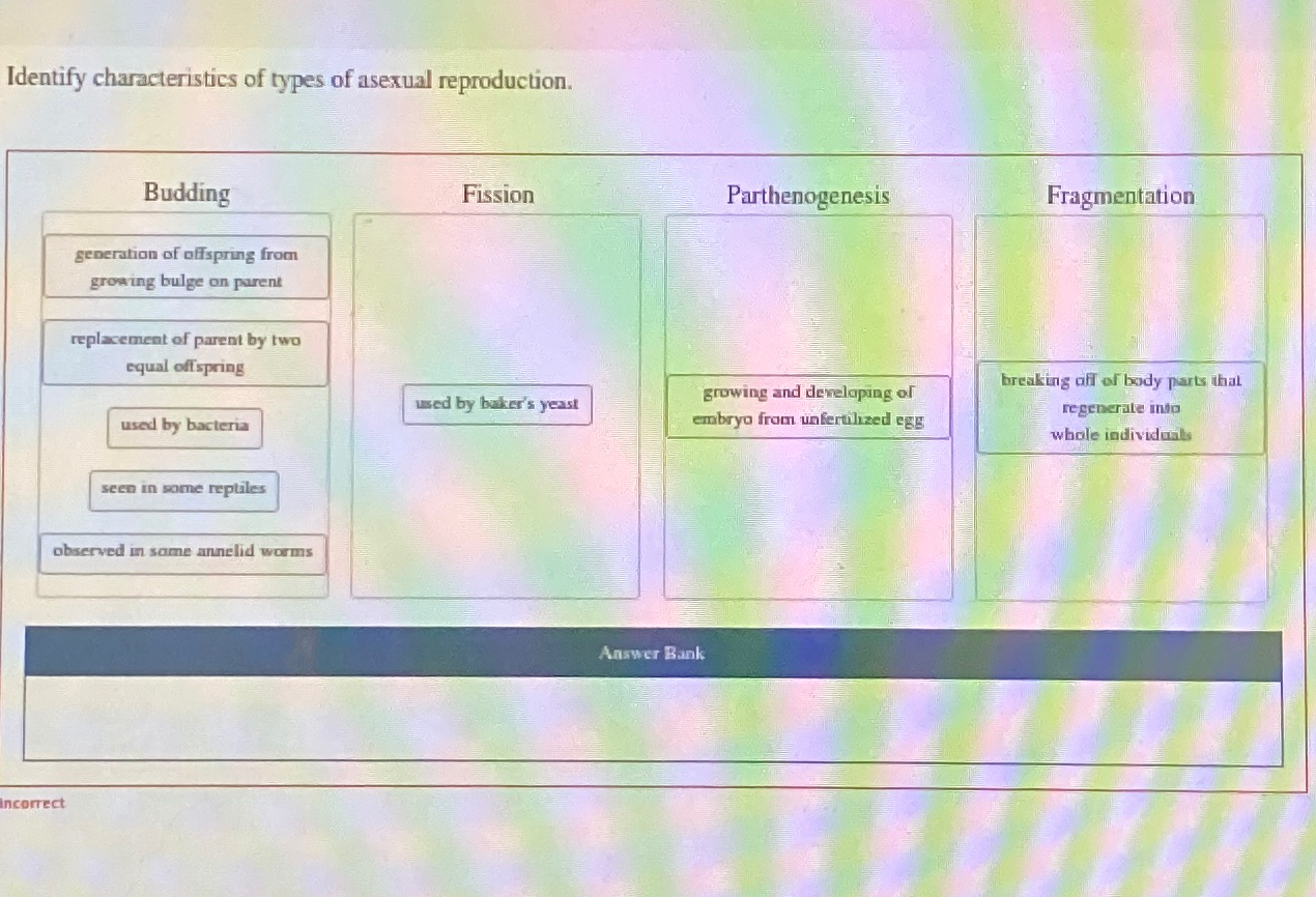 Solved Identify characteristics of types of asexual | Chegg.com