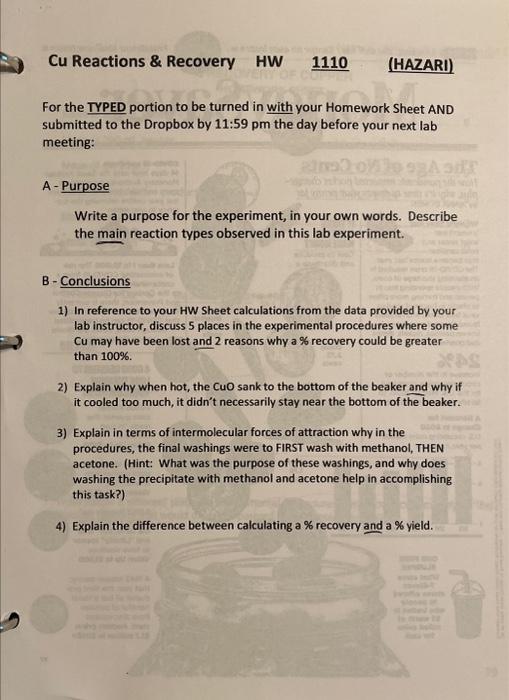 Solved A- what is the purpose of this experiment and the | Chegg.com