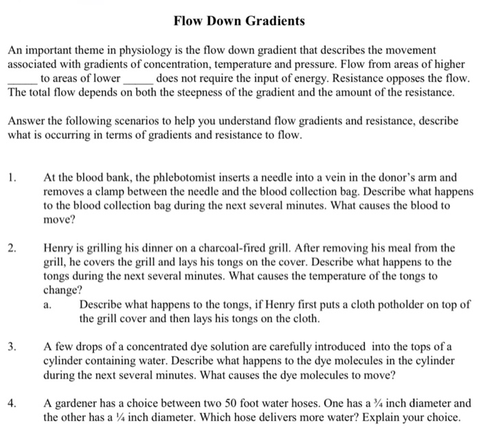 Solved Flow Down Gradients An important theme in physiology | Chegg.com