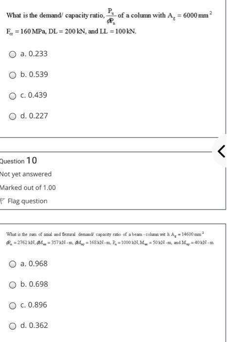 Solved What is the demand capacity ratio, of a column with | Chegg.com